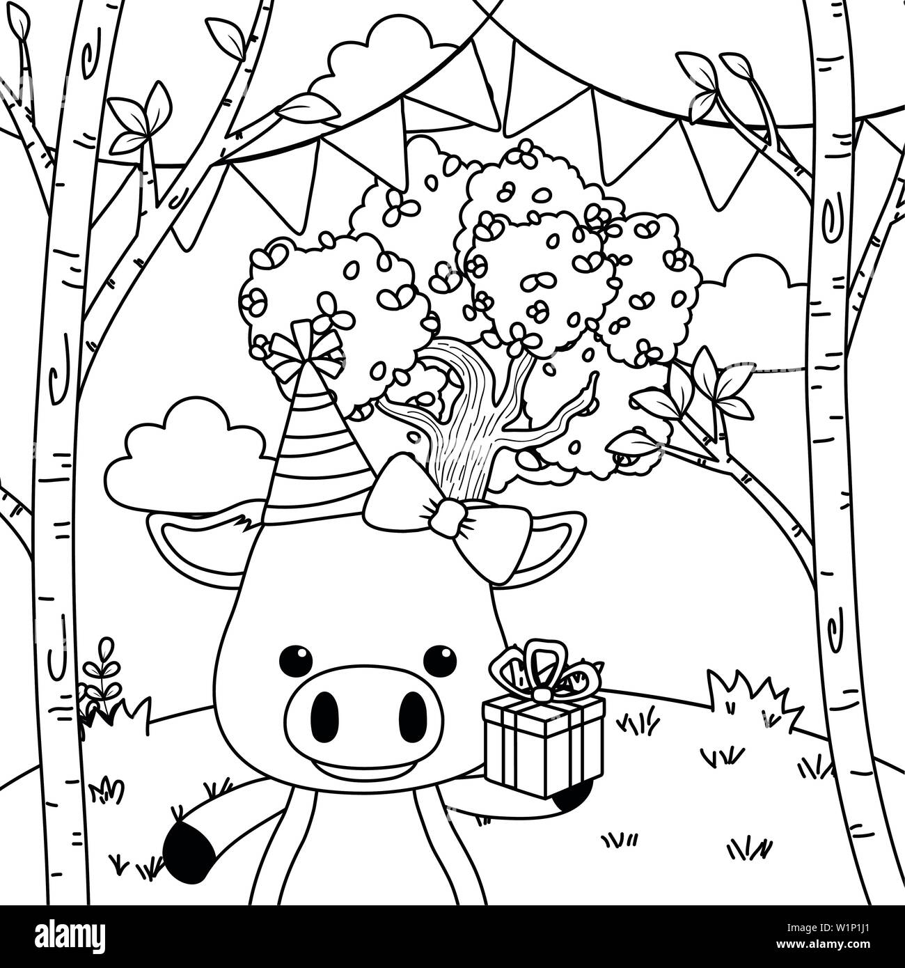 Pig cartoon design, Animal happy birthday celebration decoration and ...