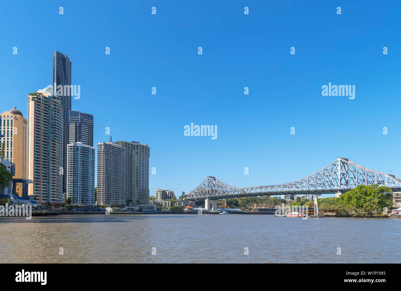 The Story Bridge spanning the Brisbane River viewed from a CityCat ...