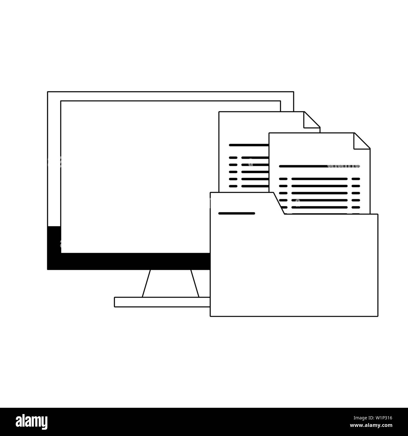 Computer with folder documents symbol Stock Vector Image & Art - Alamy