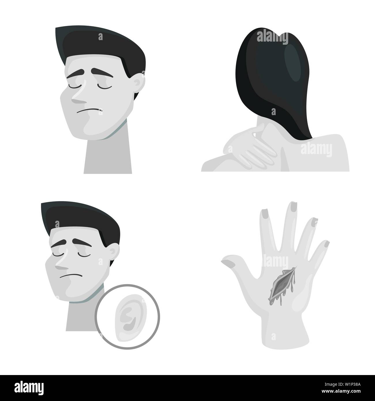 Vector illustration of suffering and injury symbol. Set of suffering ...