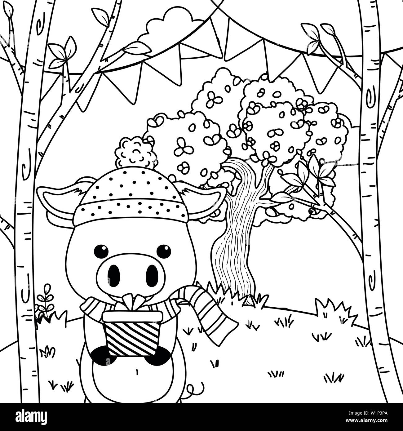 Pig cartoon design, Animal happy birthday celebration decoration and ...