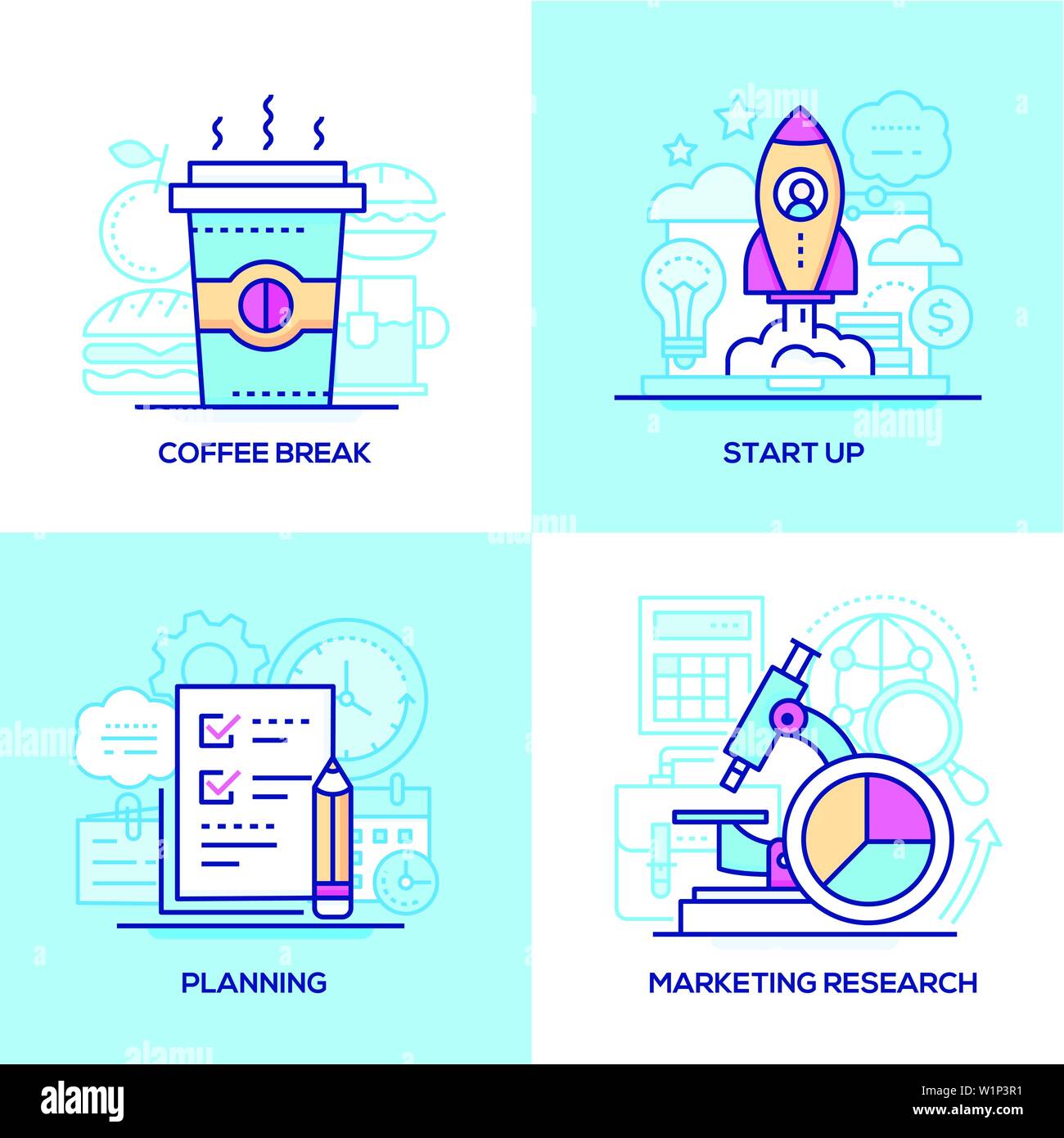 Business - set of line design style colorful illustrations Stock Vector ...