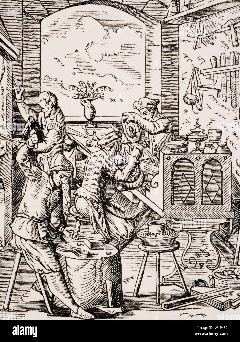 Goldsmith. 19th century reproduction of a 16th century woodcut by Jost ...