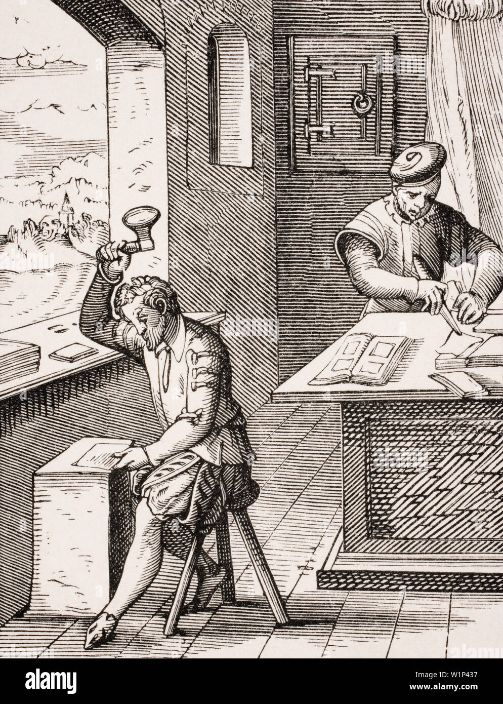 Goldbeater. 19th century reproduction of a 16th century woodcut by Jost ...