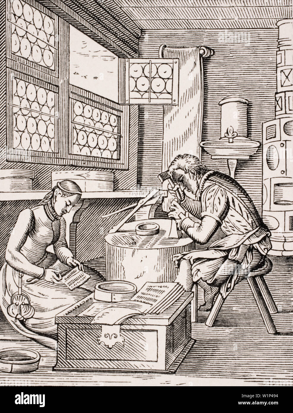Clasp maker. 19th century reproduction of a 16th century woodcut by ...