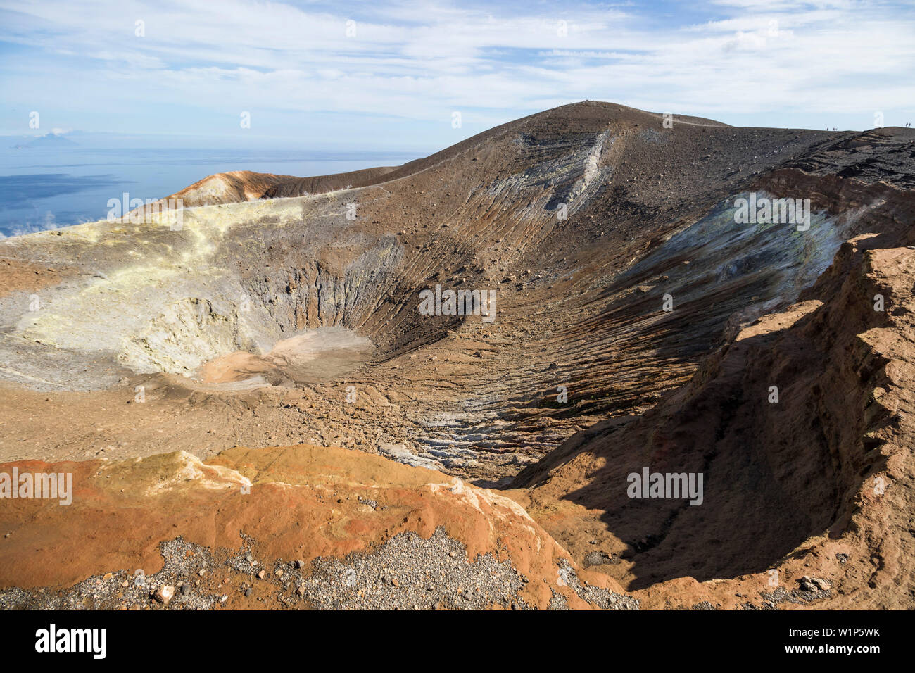 volcano crater Gran Cratere wiith Stromboli in the background, Vulcano ...