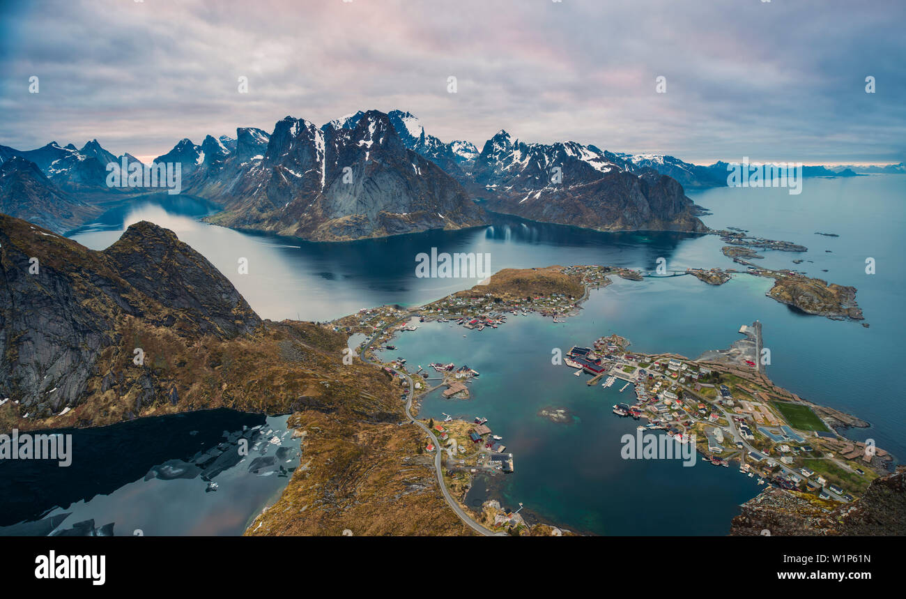 view of Reine and the Reine fjord, Lofoten Islands, Norway Stock Photo ...
