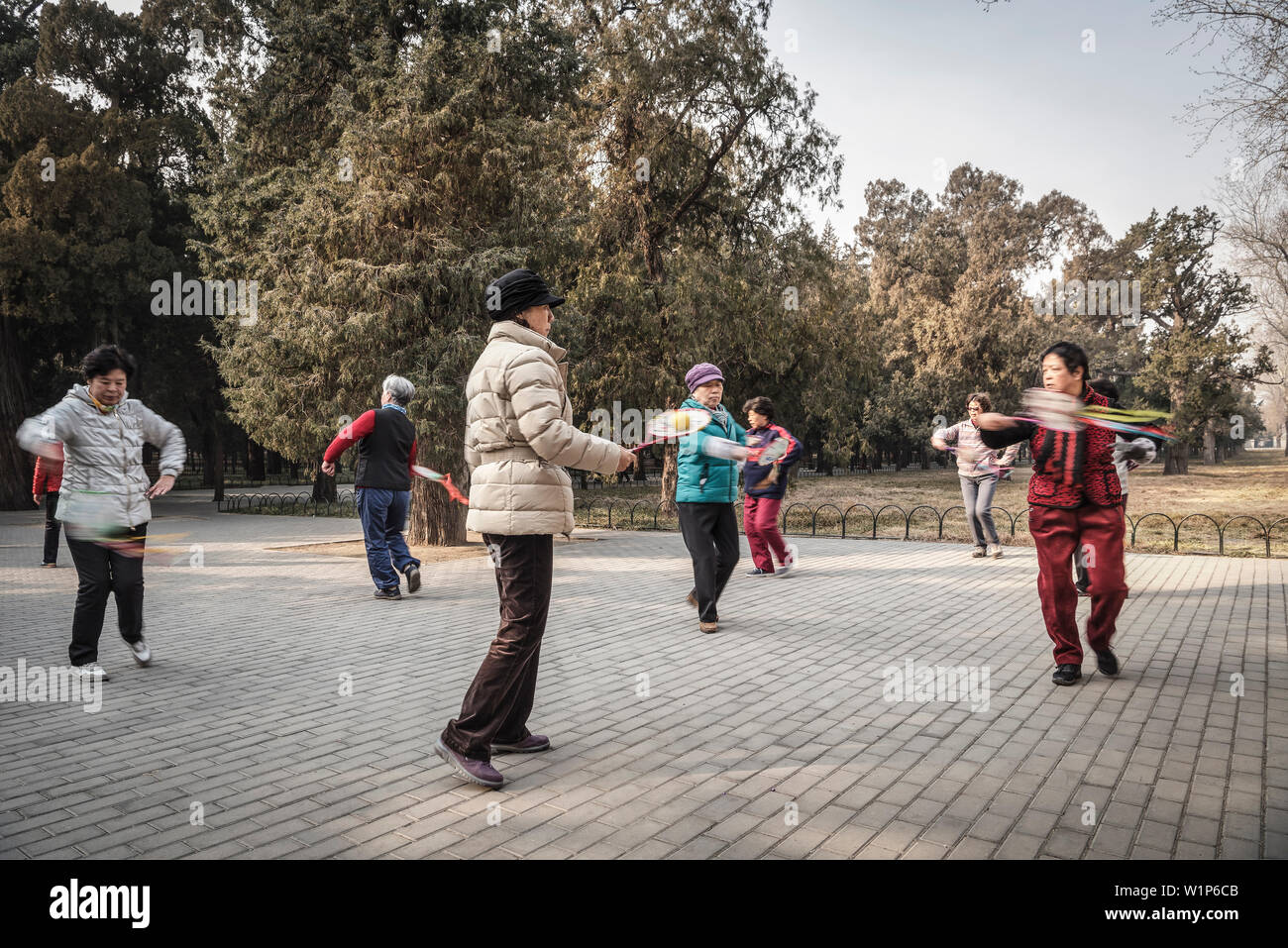 elder chinese women dance in Temple of the Heaven Park, Beijing, China ...