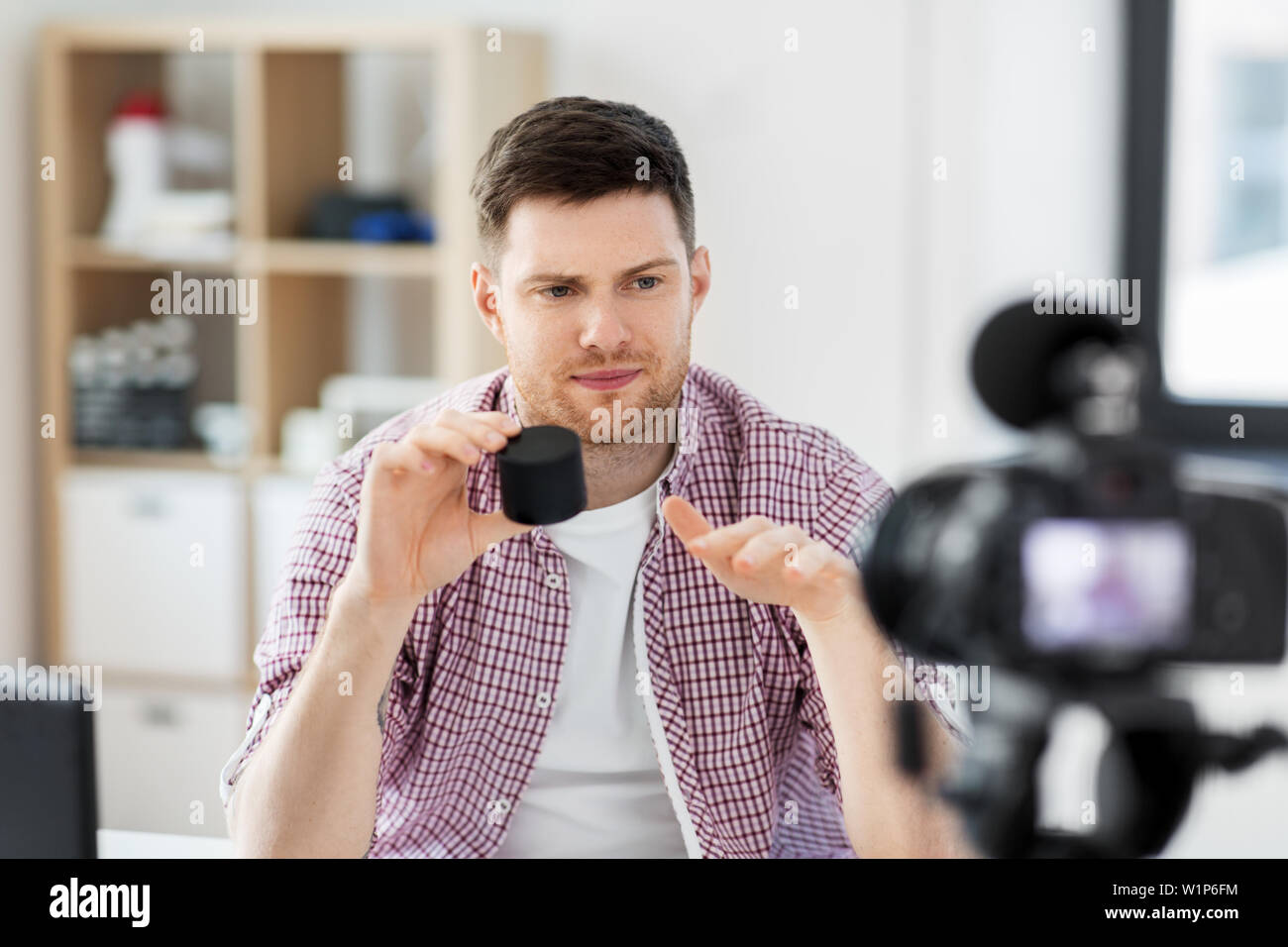 Male blogger smart speaker hi-res stock photography and images - Alamy