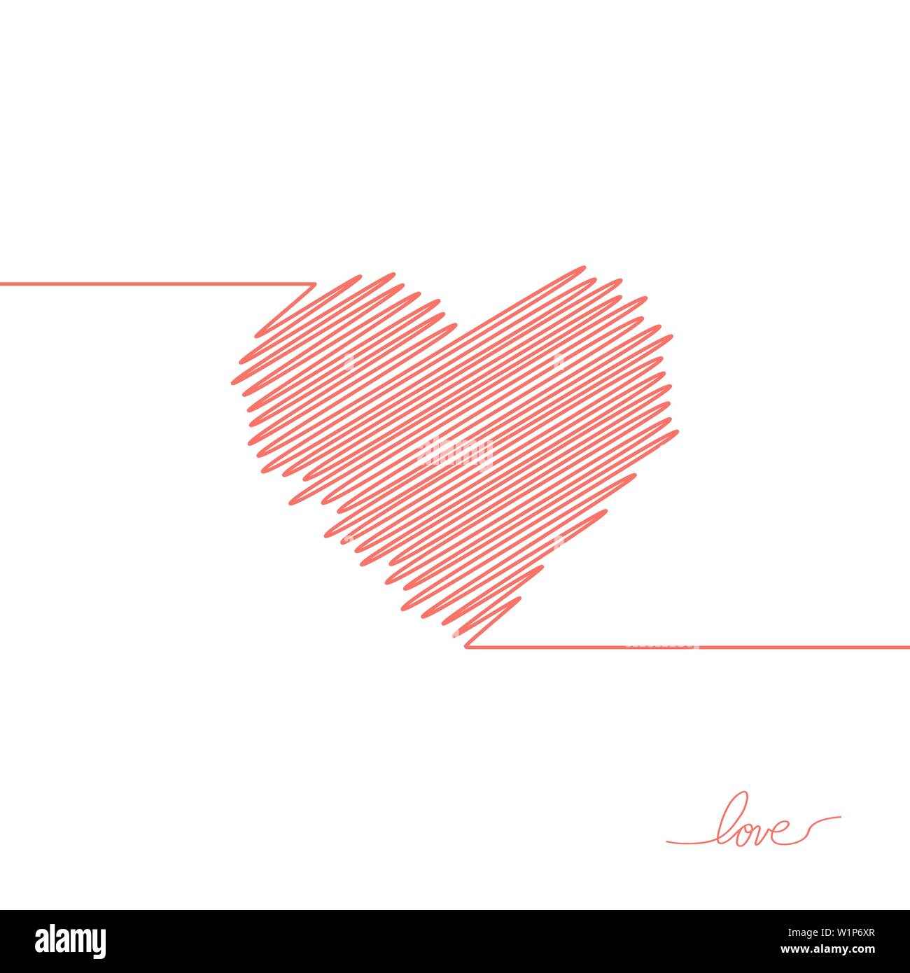 Hand painted red heart, one line. Hand drawing of heart doodle by ...