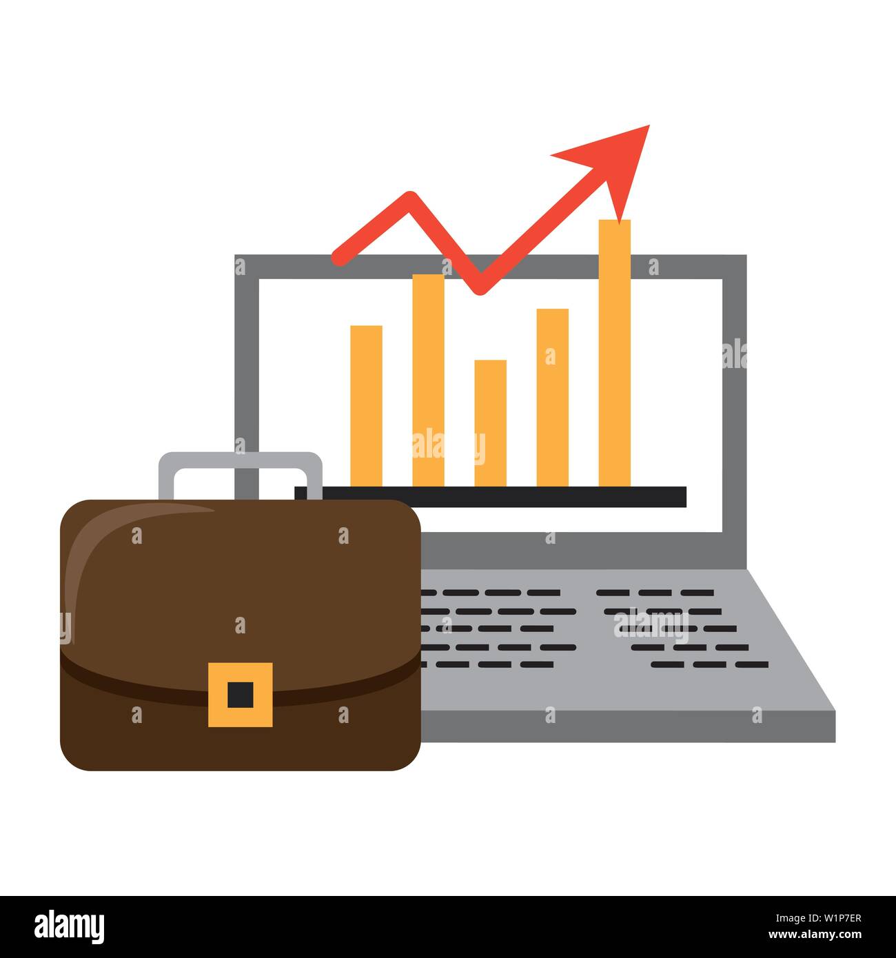 Laptop with statistics growing and briefcase symbols Stock Vector Image ...