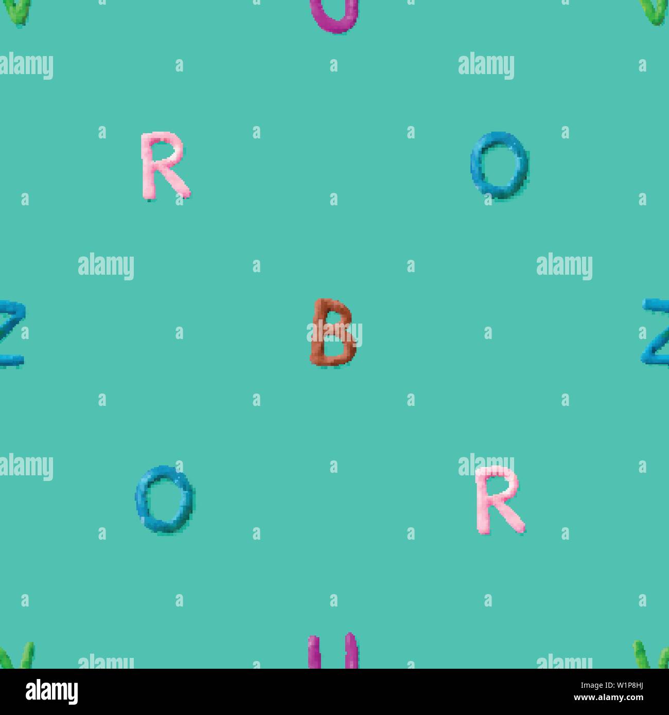 Seamless pattern with alphabet. Handmade modeling clay letters ...