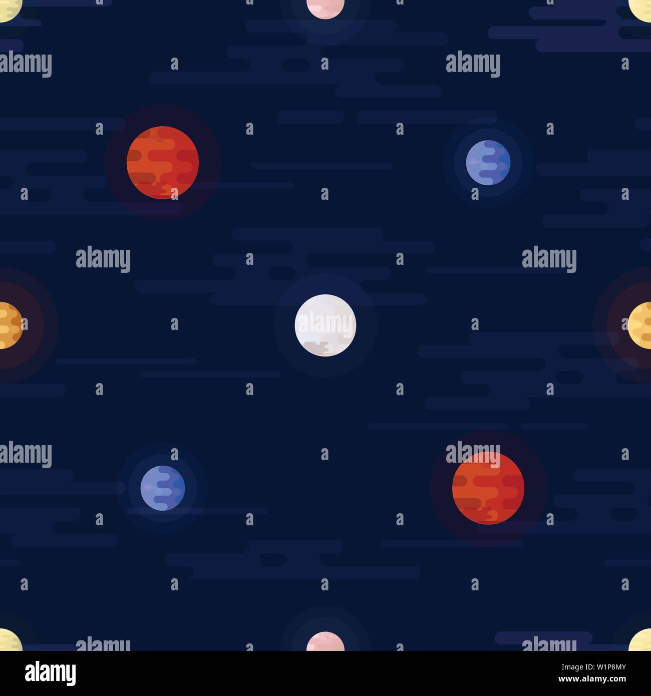Space print. Seamless vector pattern. Different colored planets of the ...