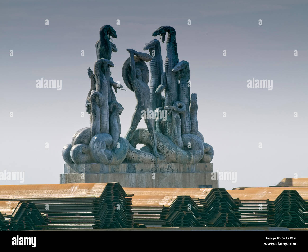 Herakles and Hydra, statue at the port entrance of Helsingoer, Denmark ...