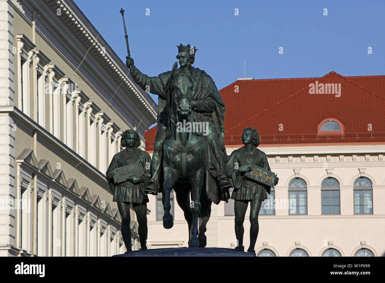 Odeonsplatz with equestrian statue of Ludwig I., Munich, Upper Bavaria ...