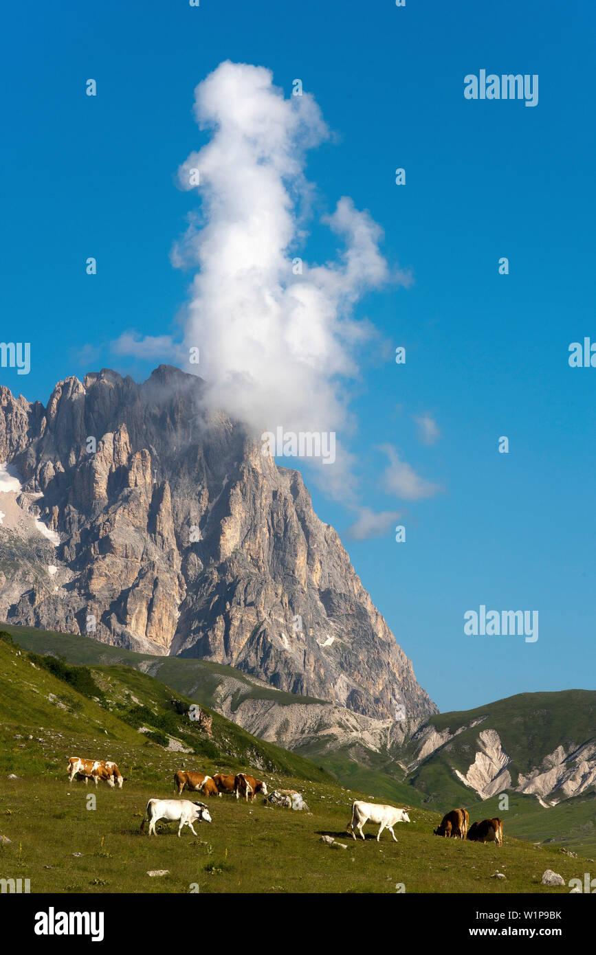The Corno Grande towers over the high plains of the Campo Imperatore ...