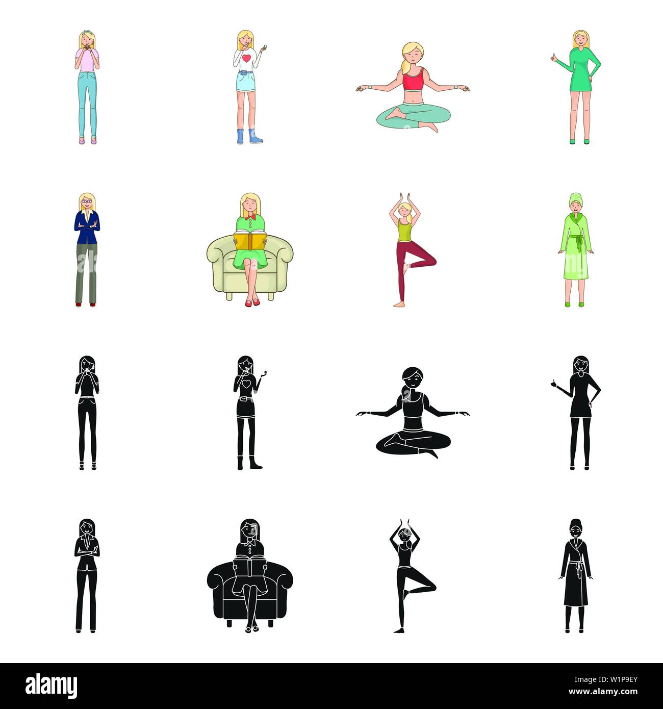 Vector design of posture and mood sign. Set of posture and female ...