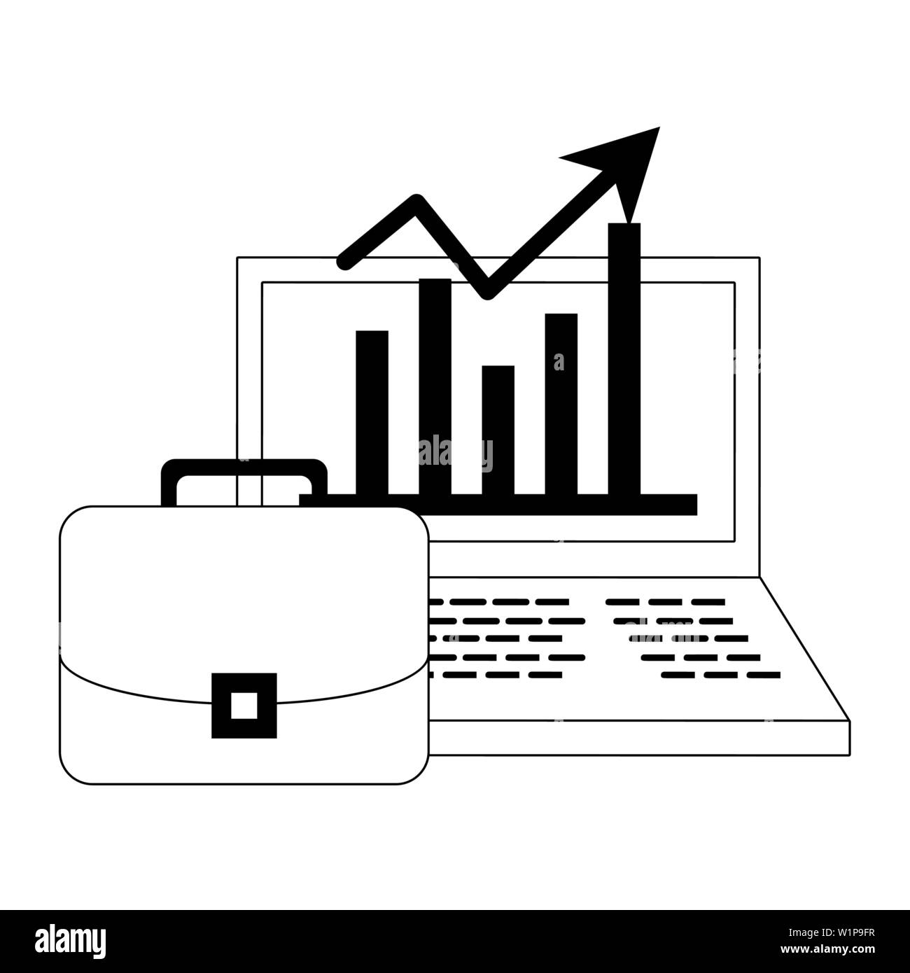 Laptop with statistics growing and briefcase symbols Stock Vector Image ...