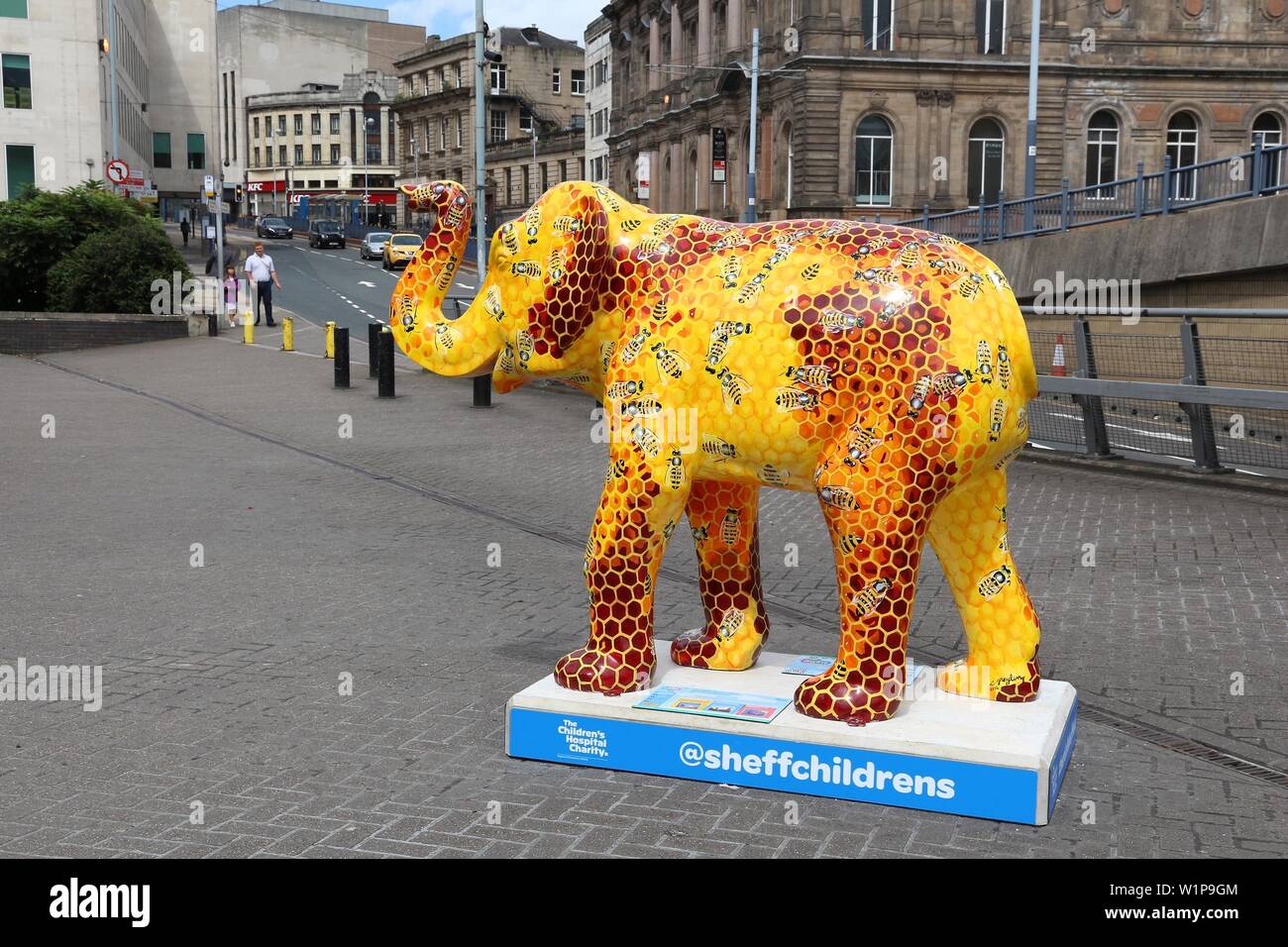 SHEFFIELD, UK - JULY 10, 2016: Painted elephant sculpture in Sheffield ...