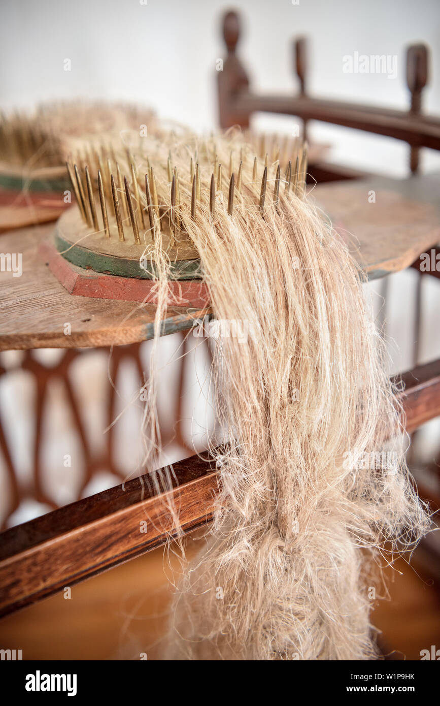 flax fibres, textile museum at Laichingen, Swabian Alb, Baden ...