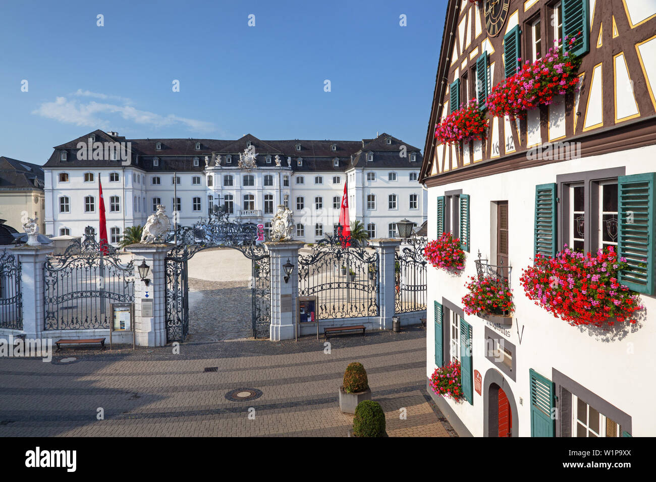 Castle and old town hall in Engers, Neuwied by the Rhine, Lower Central ...