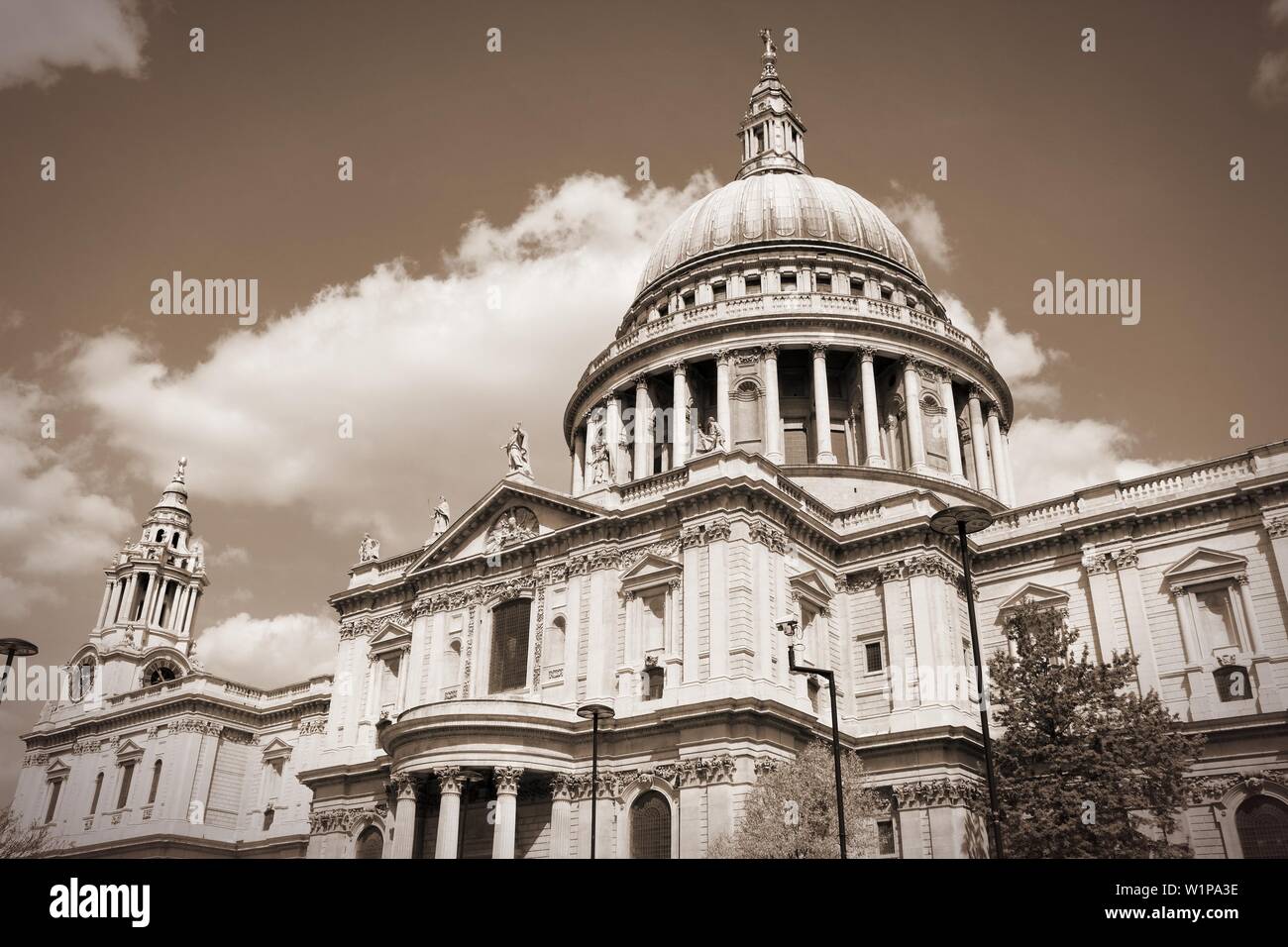 London, United Kingdom - famous St. Paul's Cathedral church. Sepia tone ...