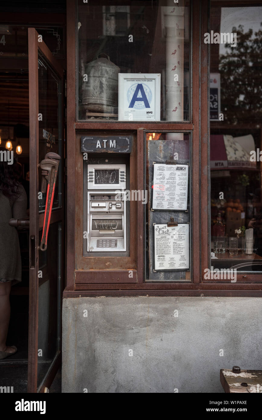 ATM at the entrance of a bar, Williamsburg, Brooklyn, NYC, New York ...