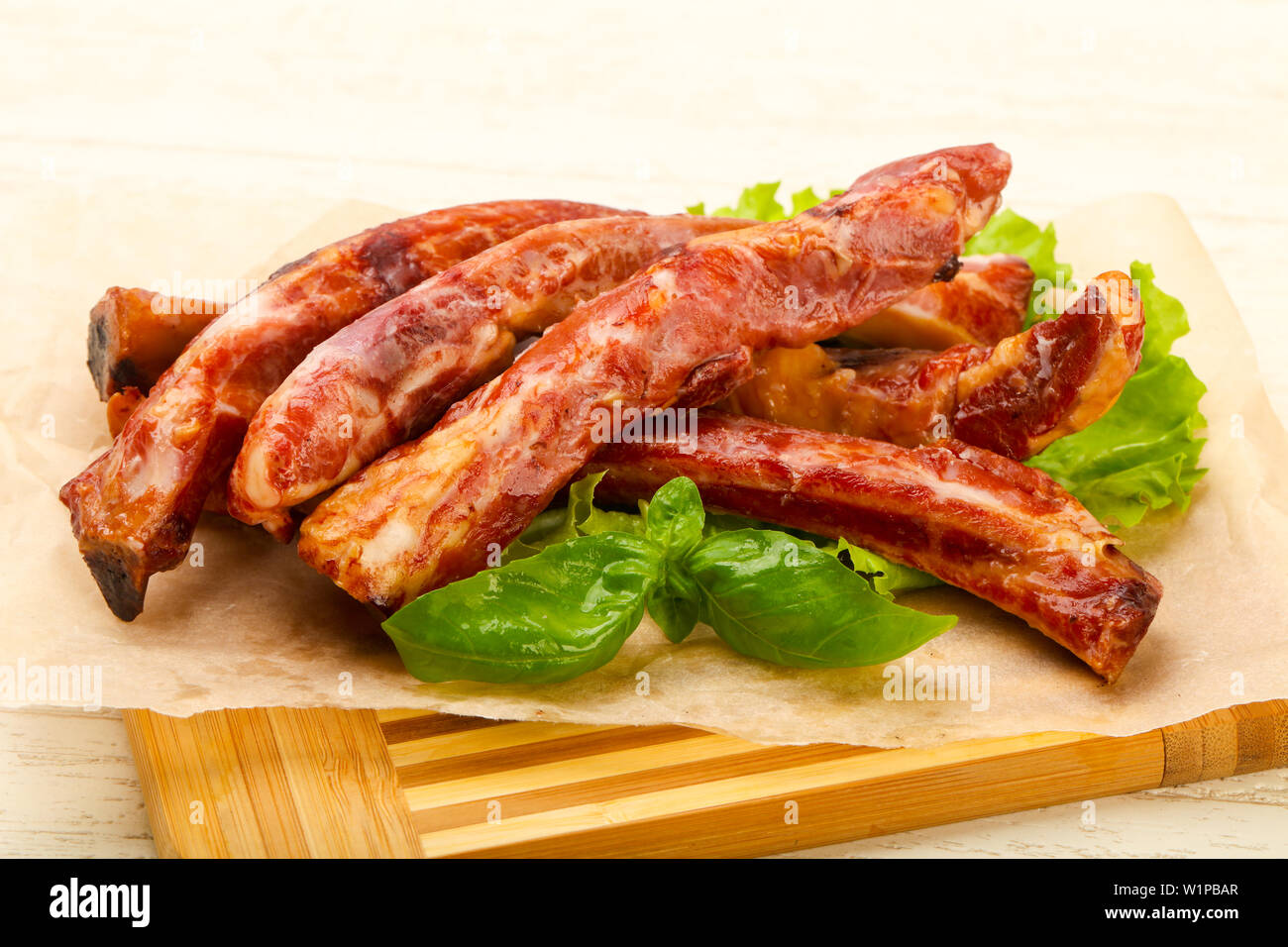 Smoked pork ribs snack Stock Photo - Alamy