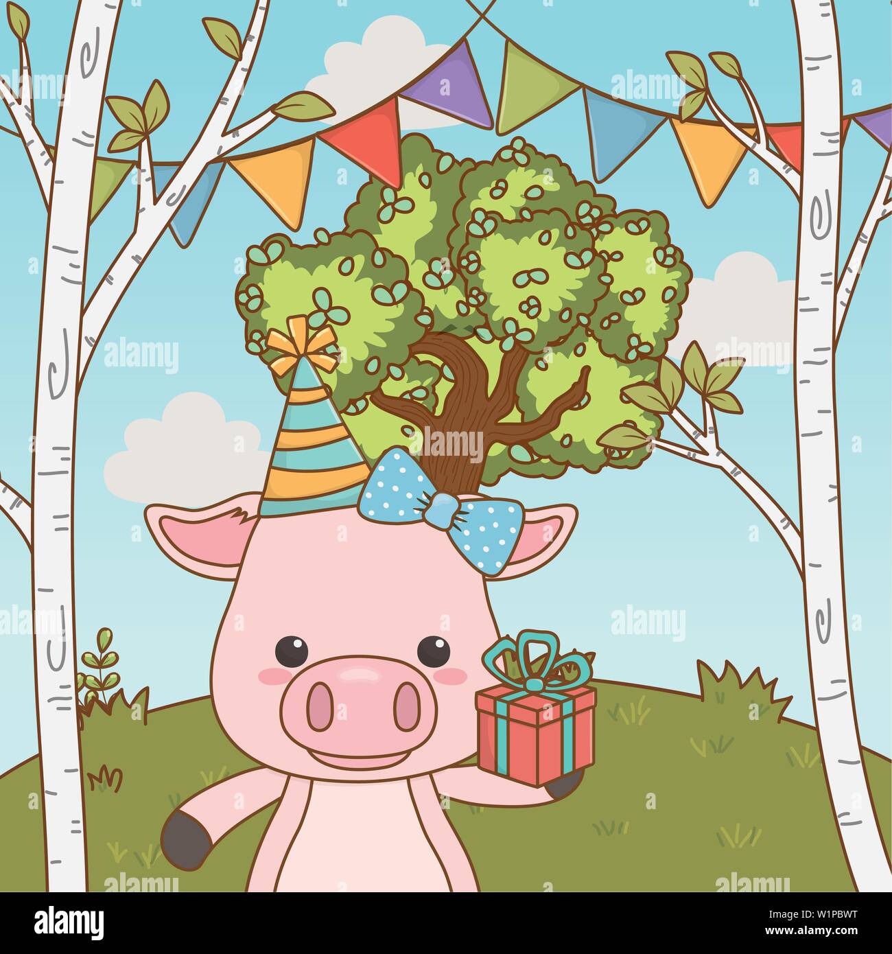 Pig cartoon design, Animal happy birthday celebration decoration and ...
