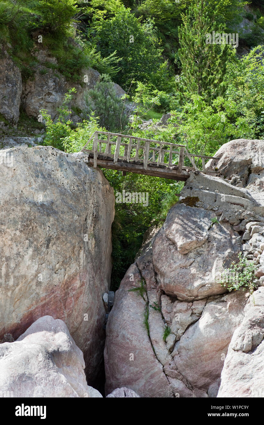 old wooden bridge, Theth, Albanian alps, Albania Stock Photo - Alamy