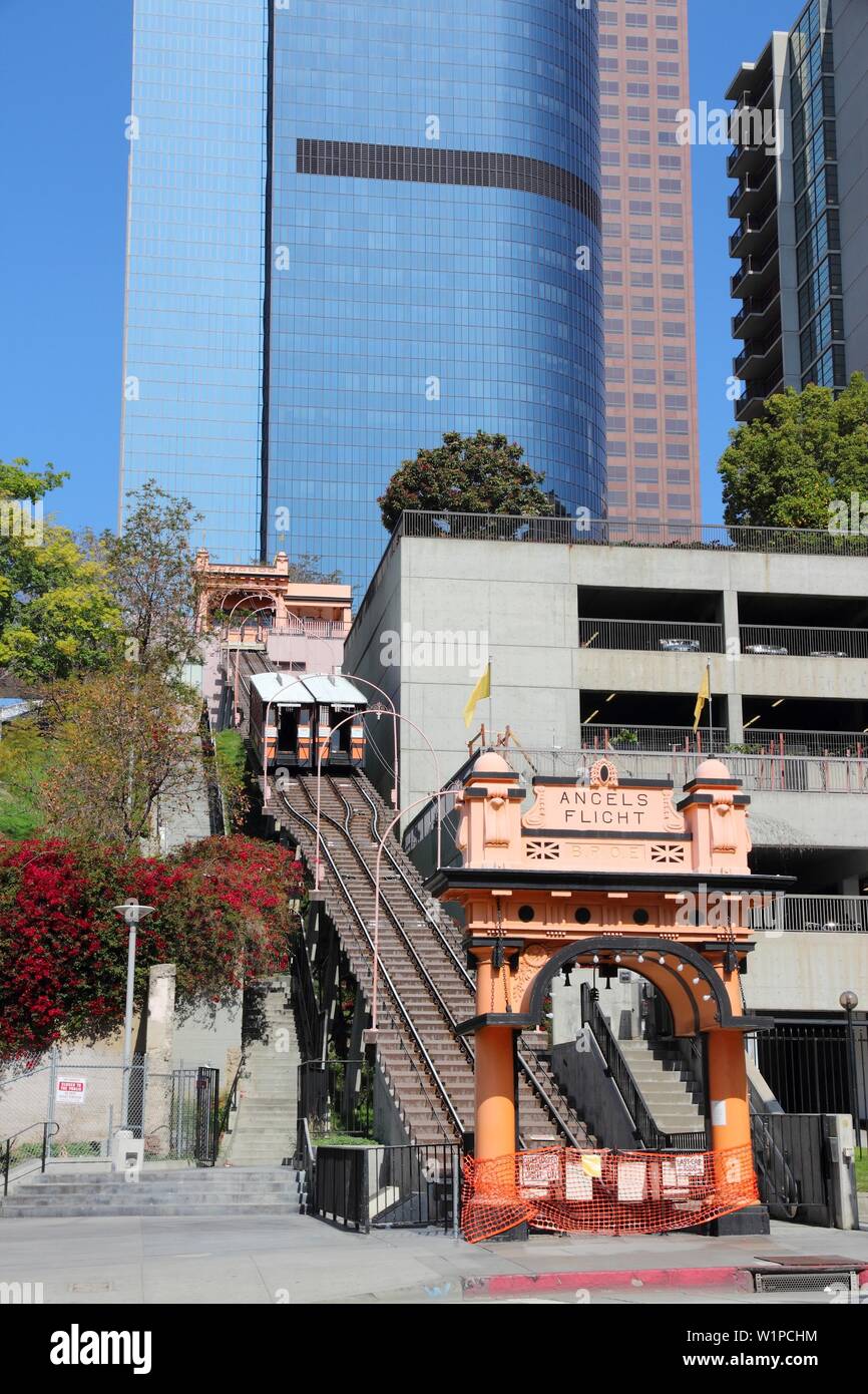 LOS ANGELES, USA - APRIL 5, 2014: Angels Flight narrow gauge funicular ...