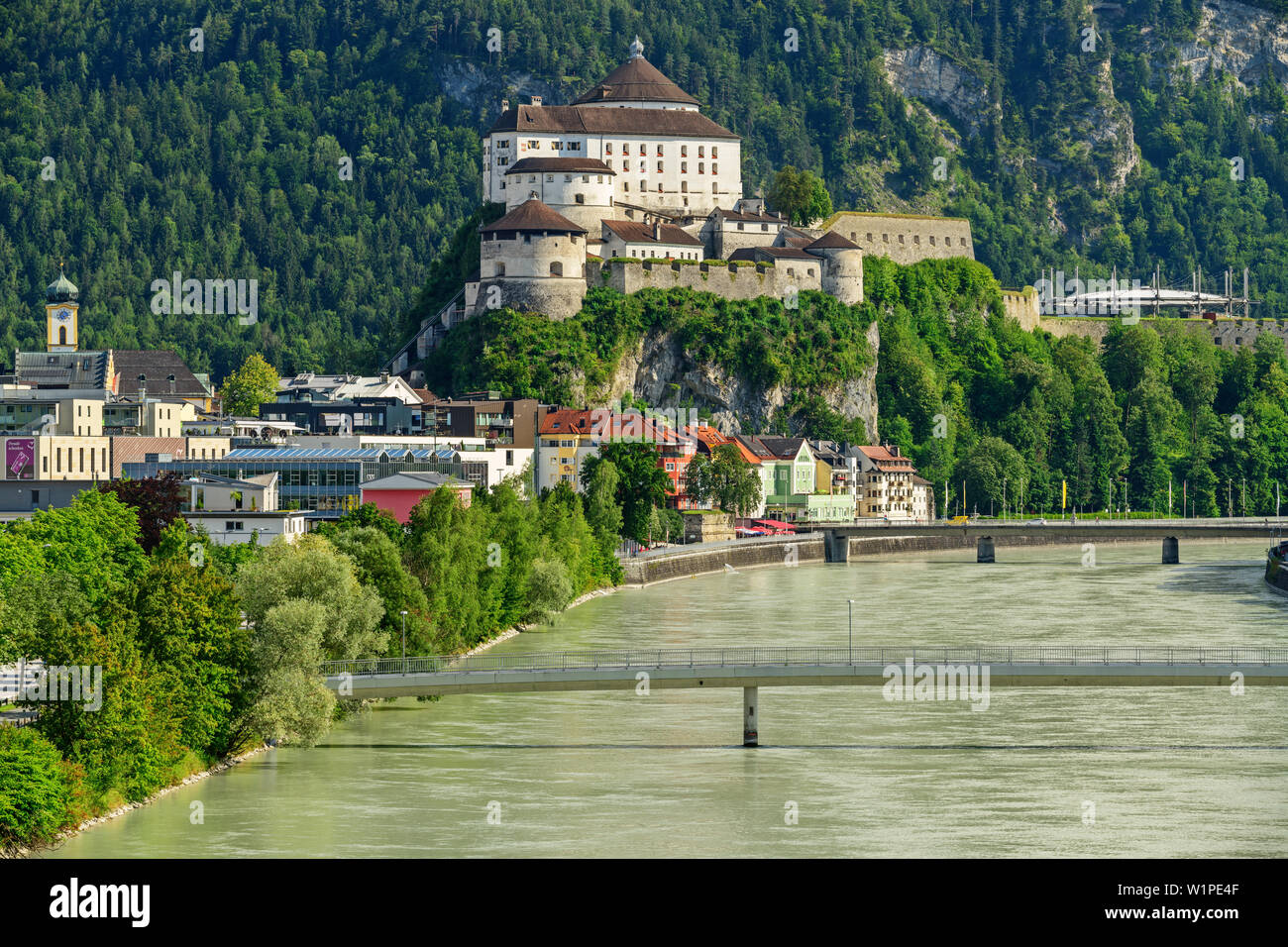 River Inn with city and castle of Kufstein, Kufstein, Tyrol, Austria ...