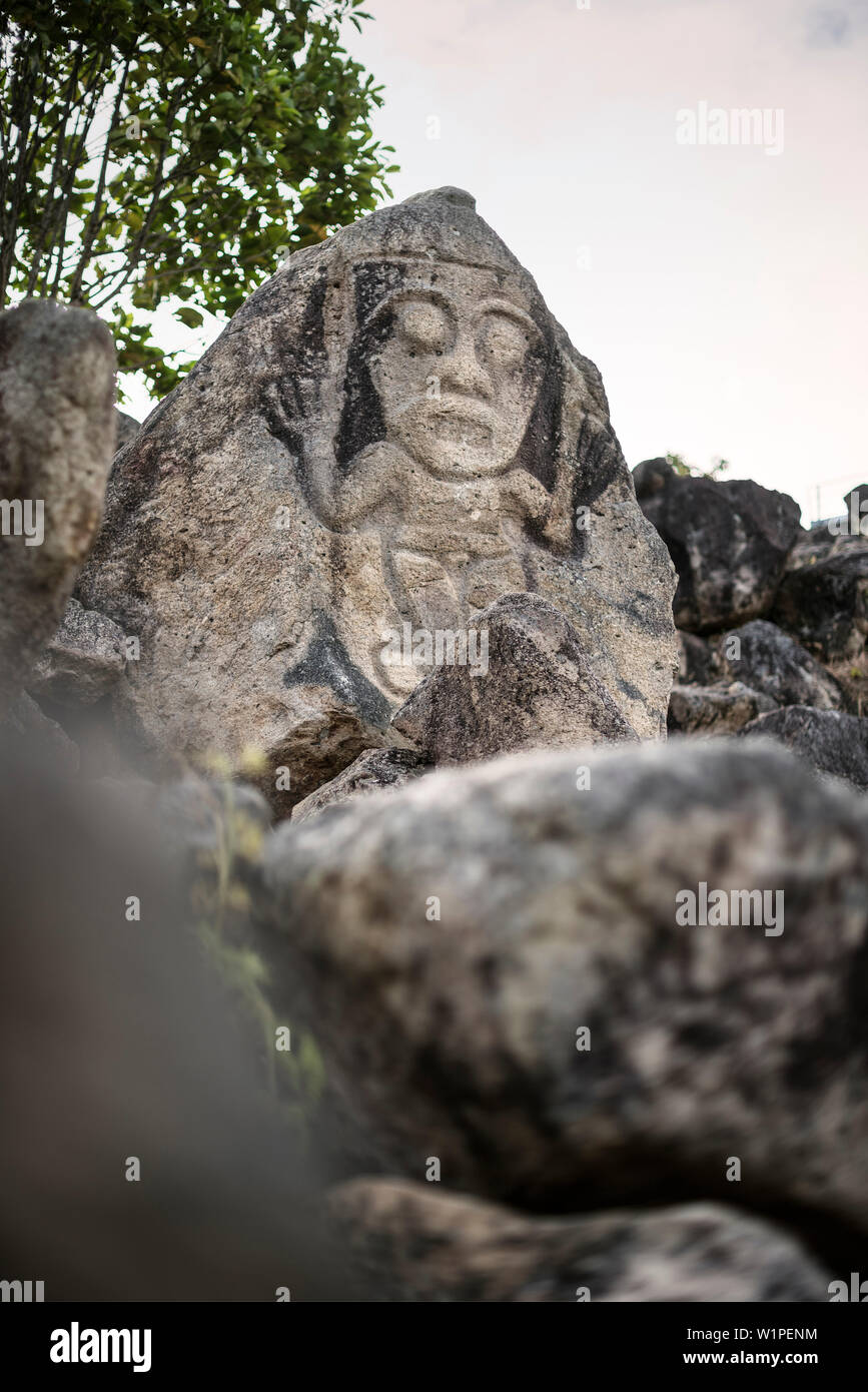 pre-Colombian stone sculpture at archaeological excavation site La ...