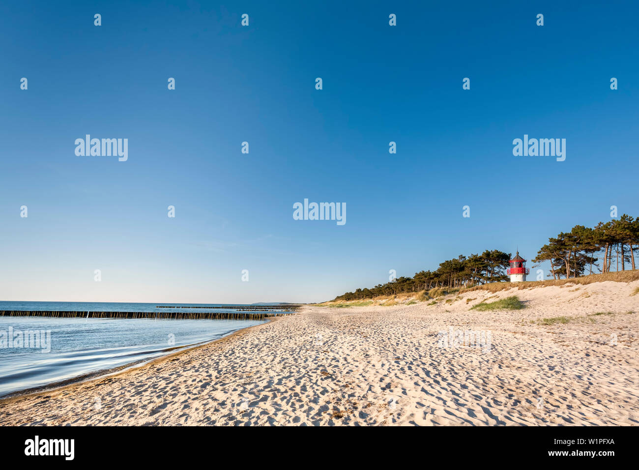 Lighthouse and beach, Gellen, Hiddensee island, Mecklenburg-Western ...