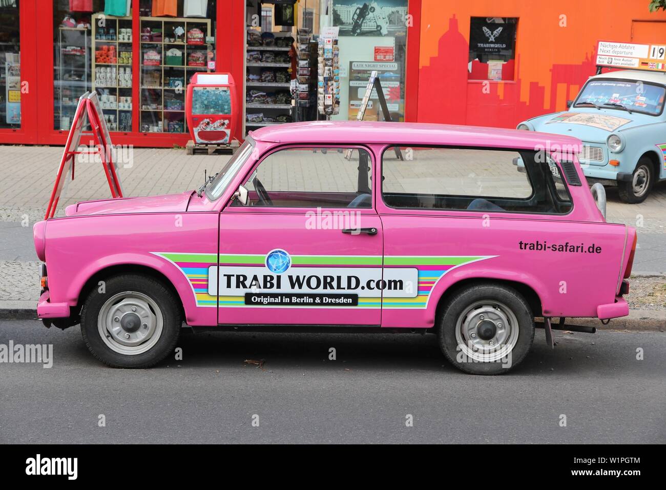 BERLIN, GERMANY - AUGUST 25, 2014: Colorful Trabant 601 cars parked in ...