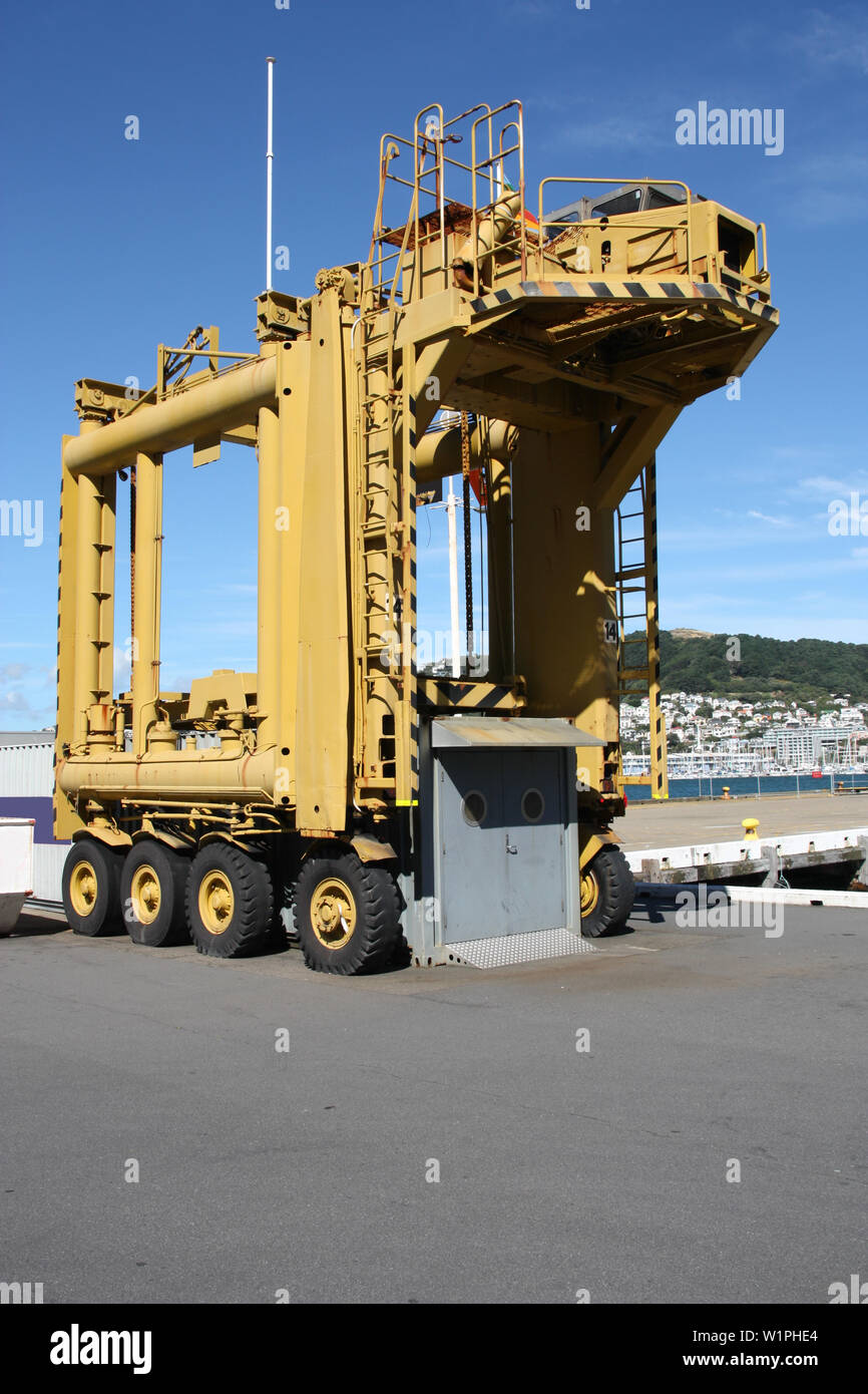 Container crane in Wellington harbor, New Zealand. Heavy lift cargo ...
