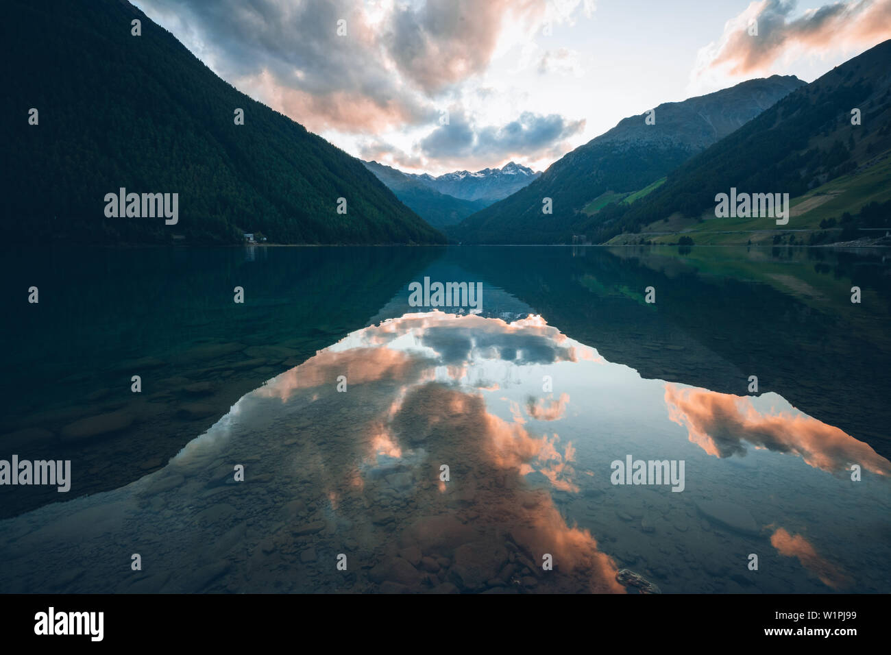 Vernagt reservoir in the sunset, E5, Alpenüberquerung, 6th stage, Vent ...