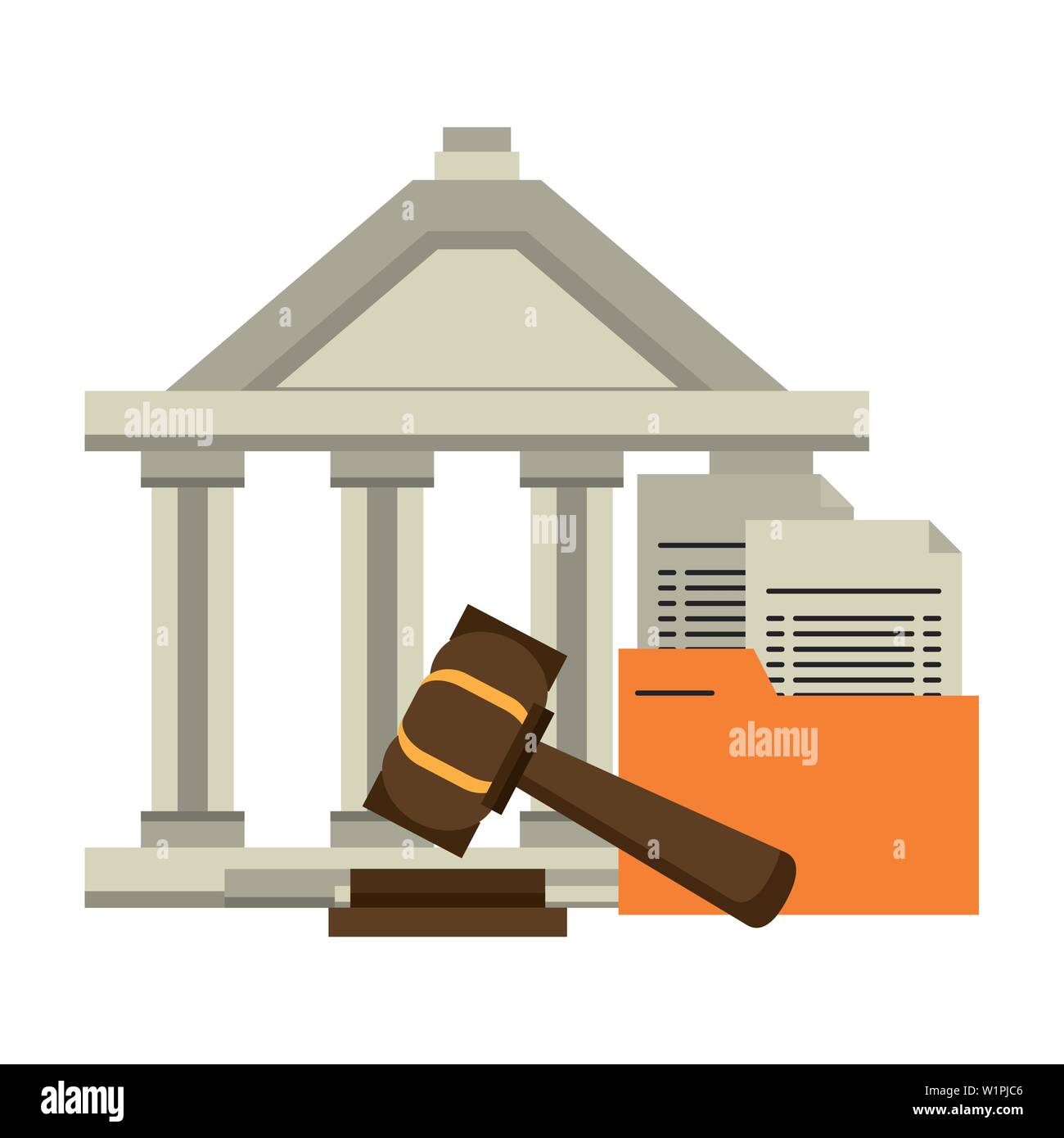 Justice building and gavel with document symbols Stock Vector Image ...