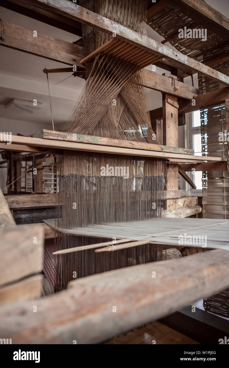 historical industrial weaving loom, textile museum at Laichingen ...