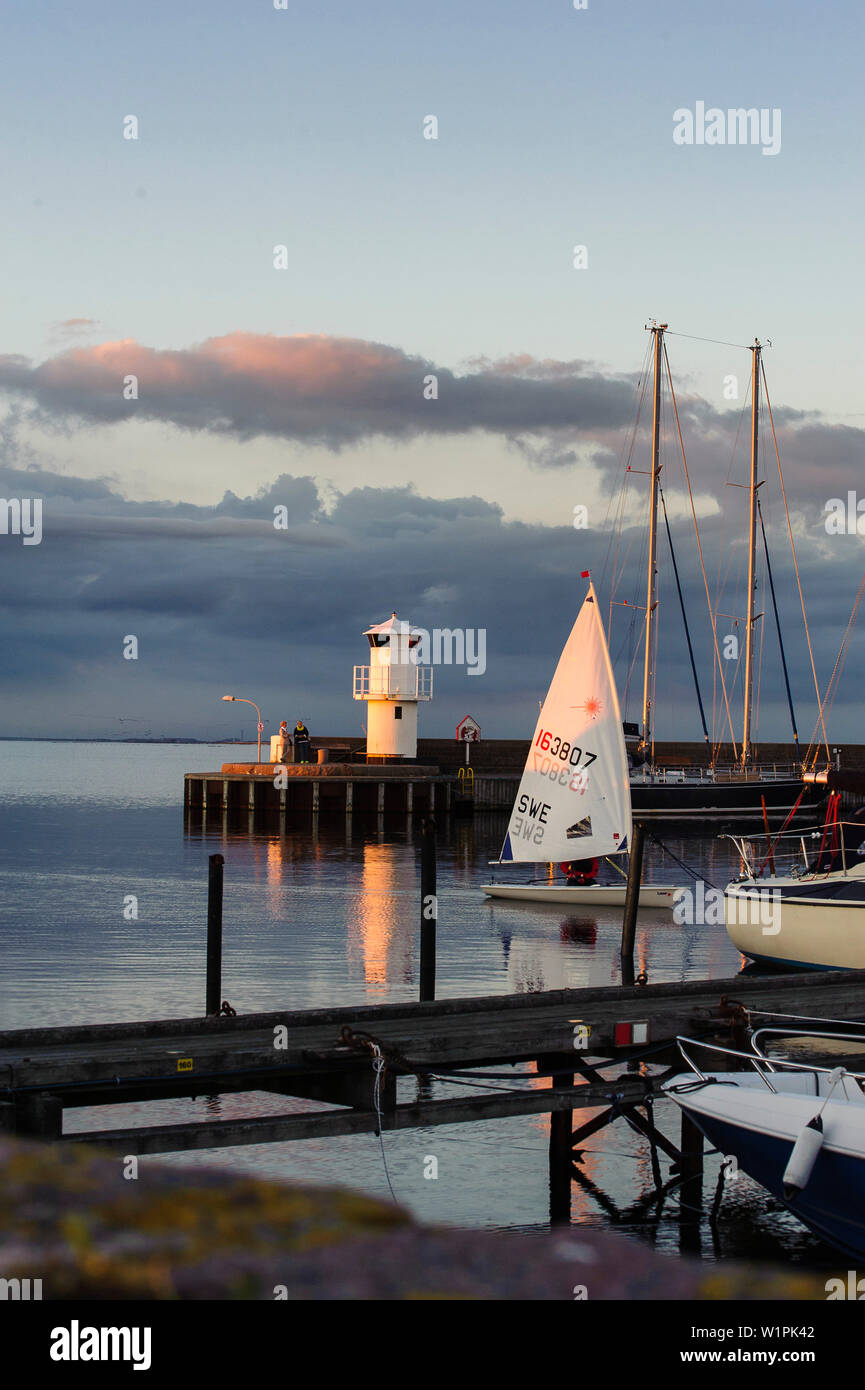Harbor with sailboat at Skanör med Falsterbo, Skane, Southern Sweden ...