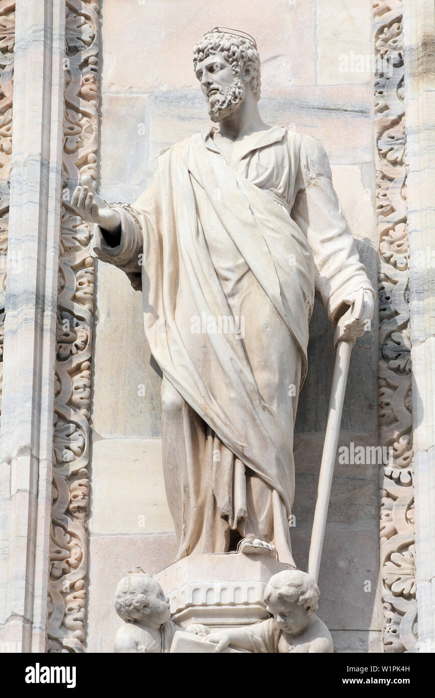 Saint Justin the Martyr. One of statues in the Cathedral of Milan ...