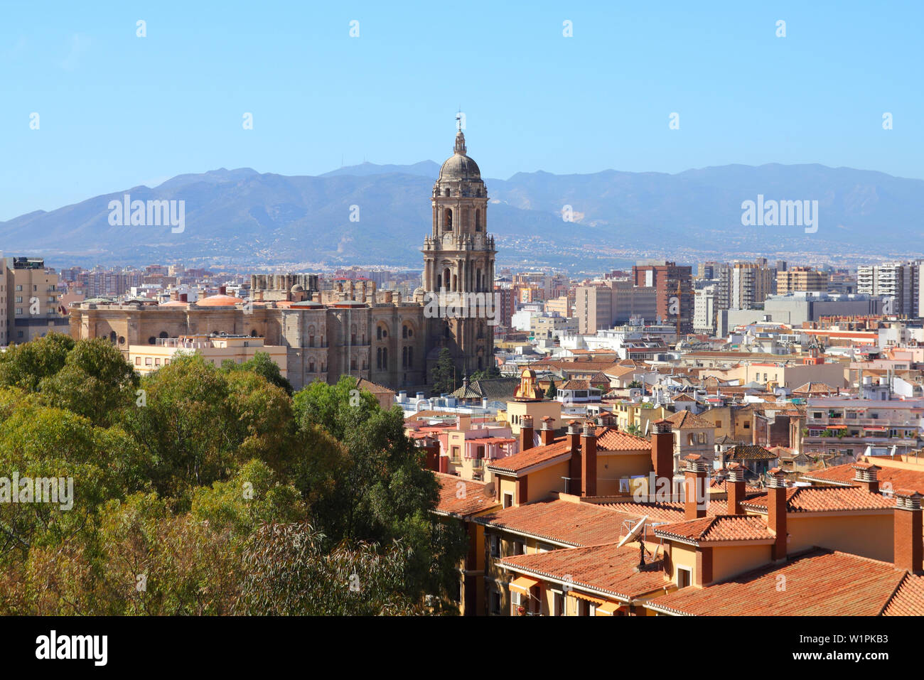 Malaga in Andalusia region of Spain. Aerial view from Gibralfaro ...
