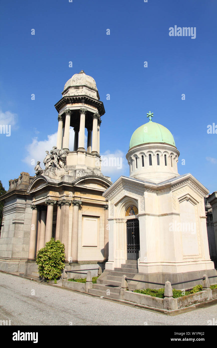 Milan, Italy. Famous landmark - old graves at the Monumental Cemetery ...