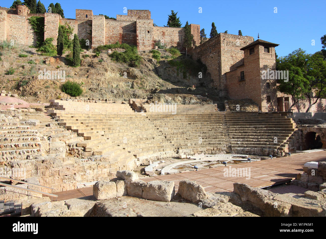 Malaga in Andalusia region of Spain. Famous ancient Roman amphitheatre ...