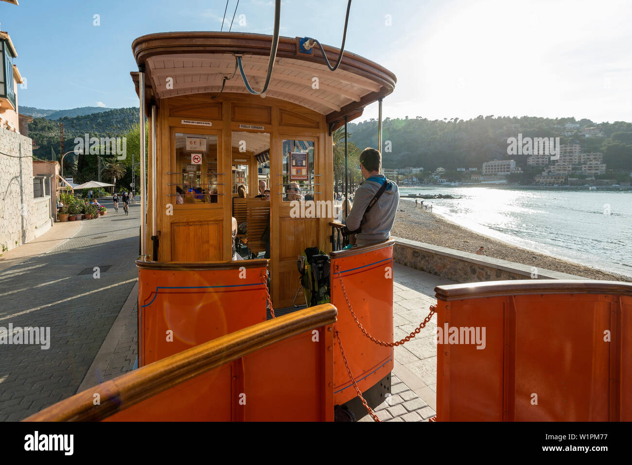 Historic tram, Seaside promenade, Port de Soller, Majorca, Balearic ...