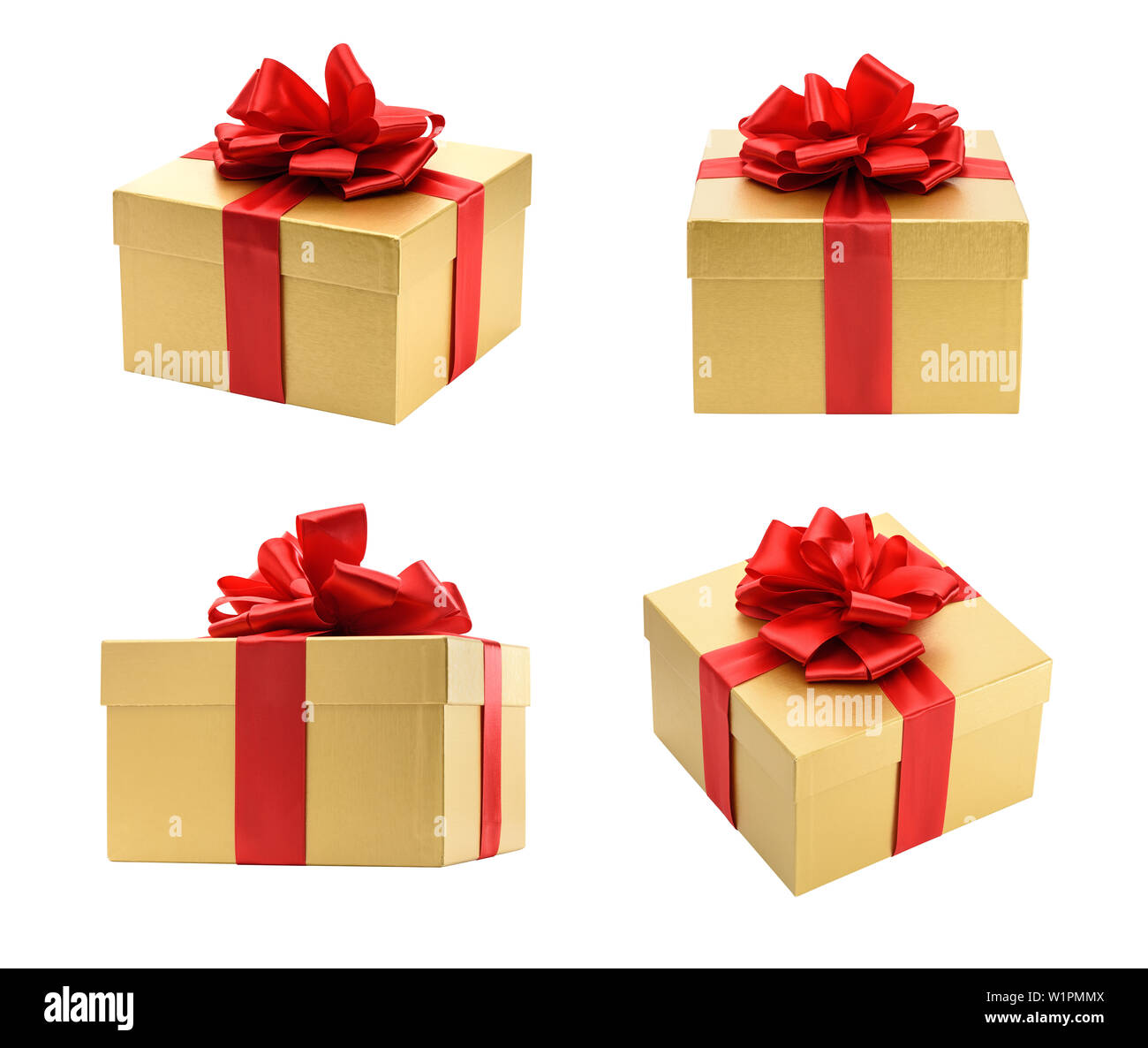 Golden gift box collection isolated on a white background Stock Photo ...