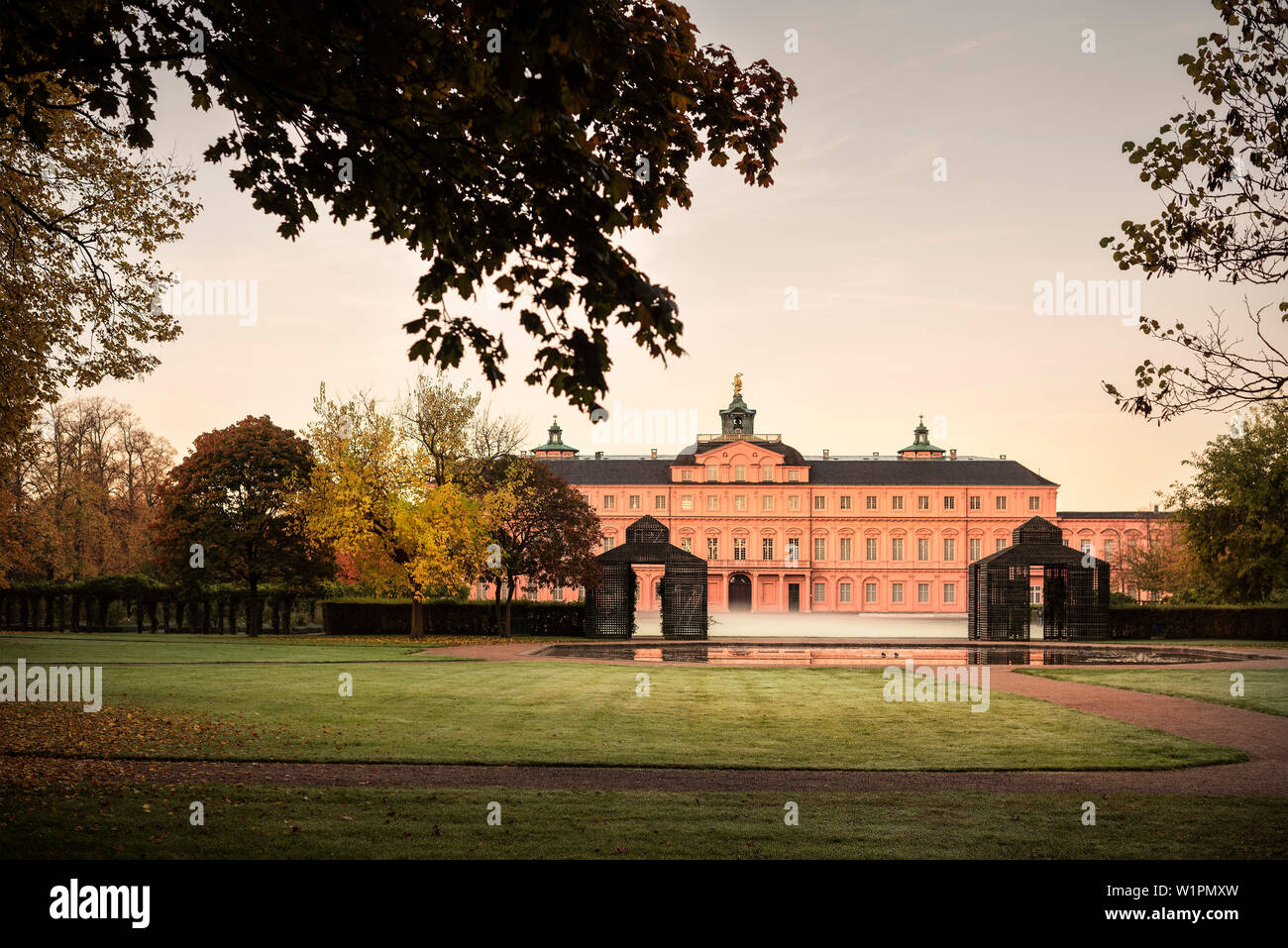 royal garden on a misty morning, Rastatt castle, Rastatt, Baden ...