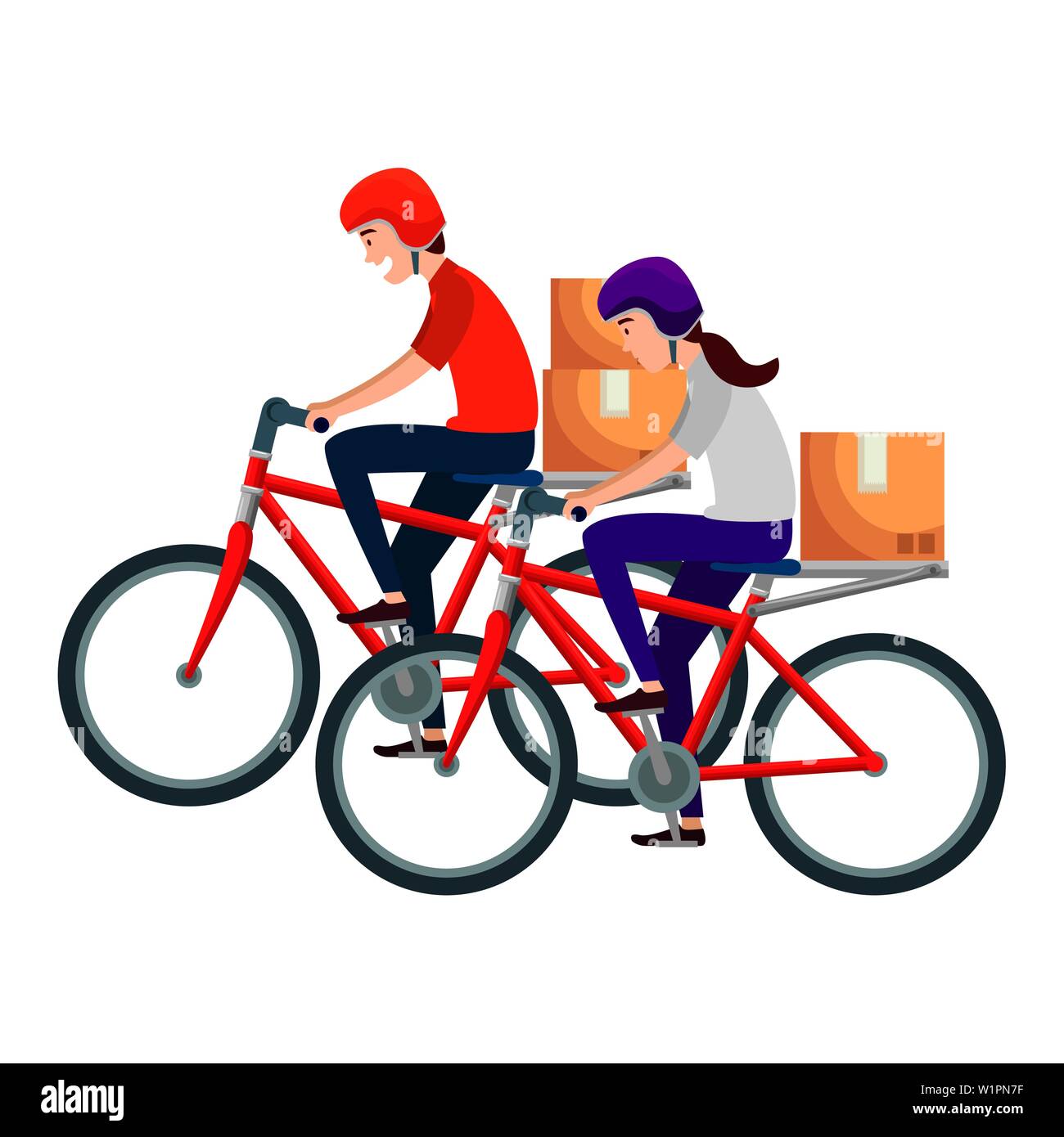 delivery workers in bicycles transport with boxes Stock Vector Image ...