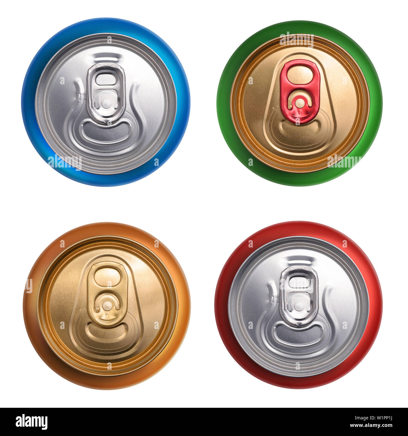 Set of drink cans. Top view isolated on white background Stock Photo ...