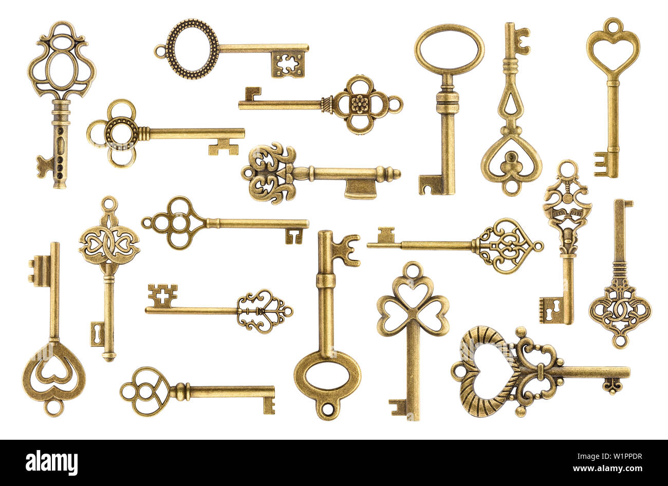Set of vintage golden skeleton keys isolated on white background Stock ...